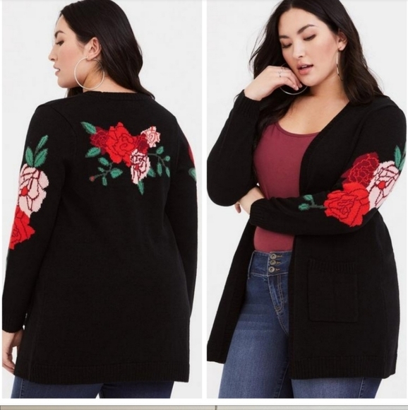 torrid | Sweaters | Torrid Black Rose Cardigan | Poshmark